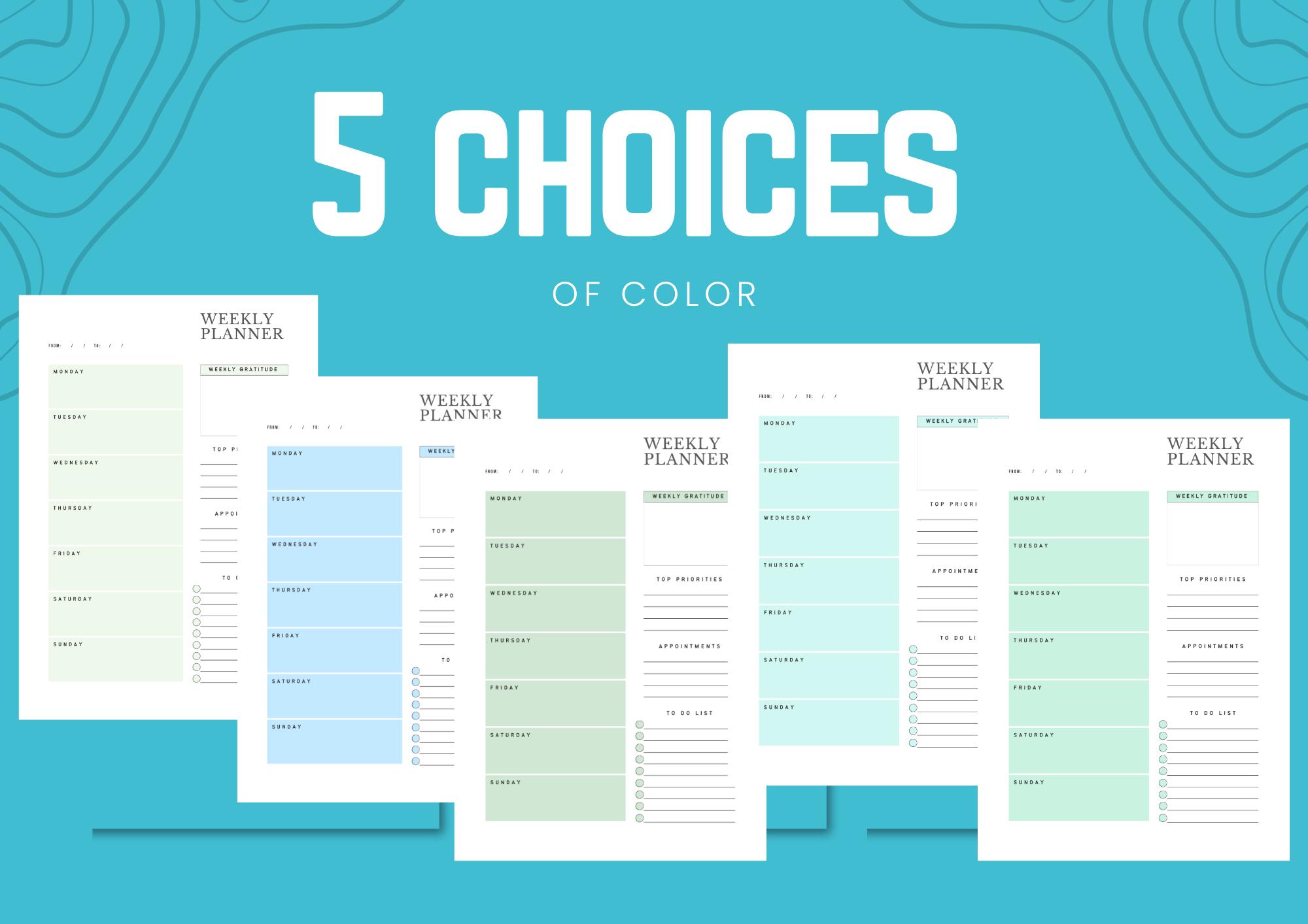 Undated Weekly Planner Printable | Minimalist Weekly Overview ...
