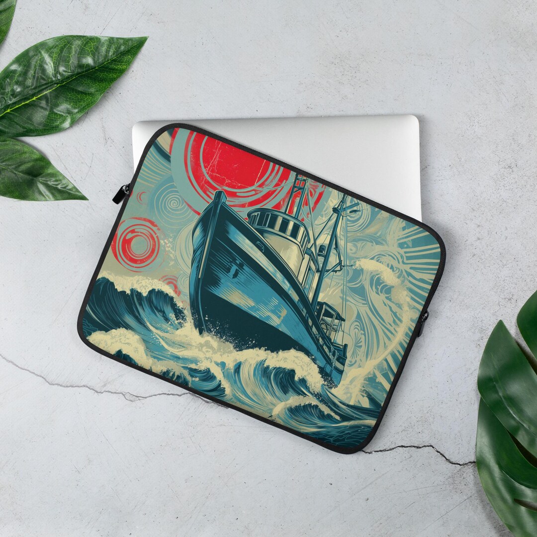 Nautical Boat Laptop Sleeve | Stormy Sea Pop Art Design - Etsy