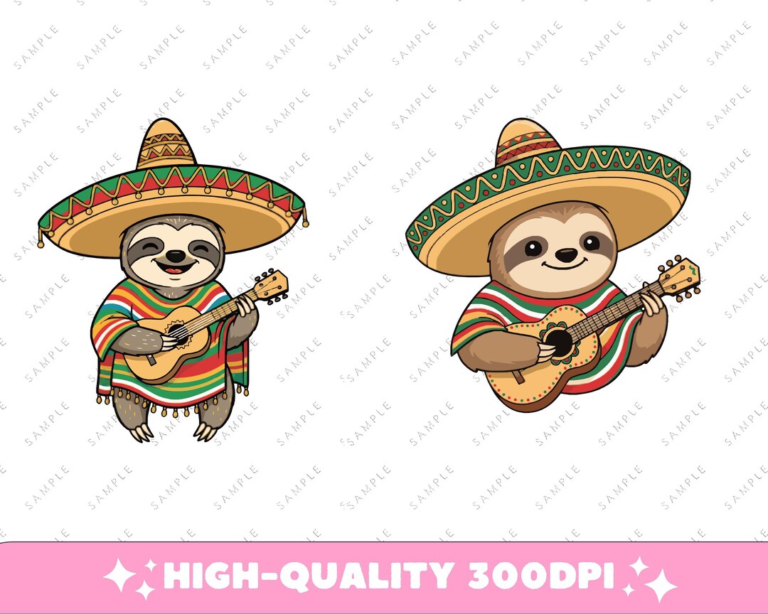 Mariachi Sloth PNG: Fiesta Sombrero & Guitar Clipart (digital Download ...