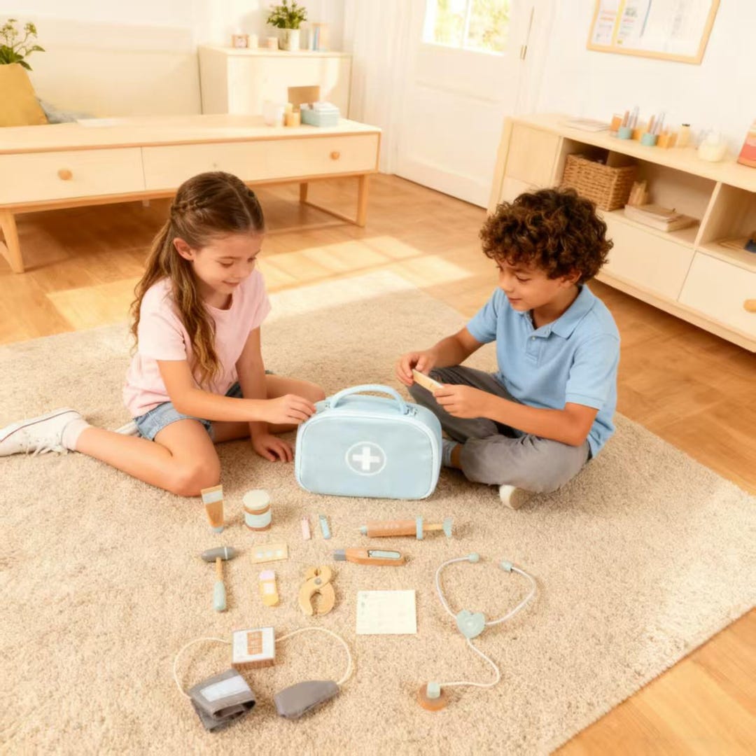 Wooden Doctor Play Set for Kids – Montessori Pretend Medical Kit With ...