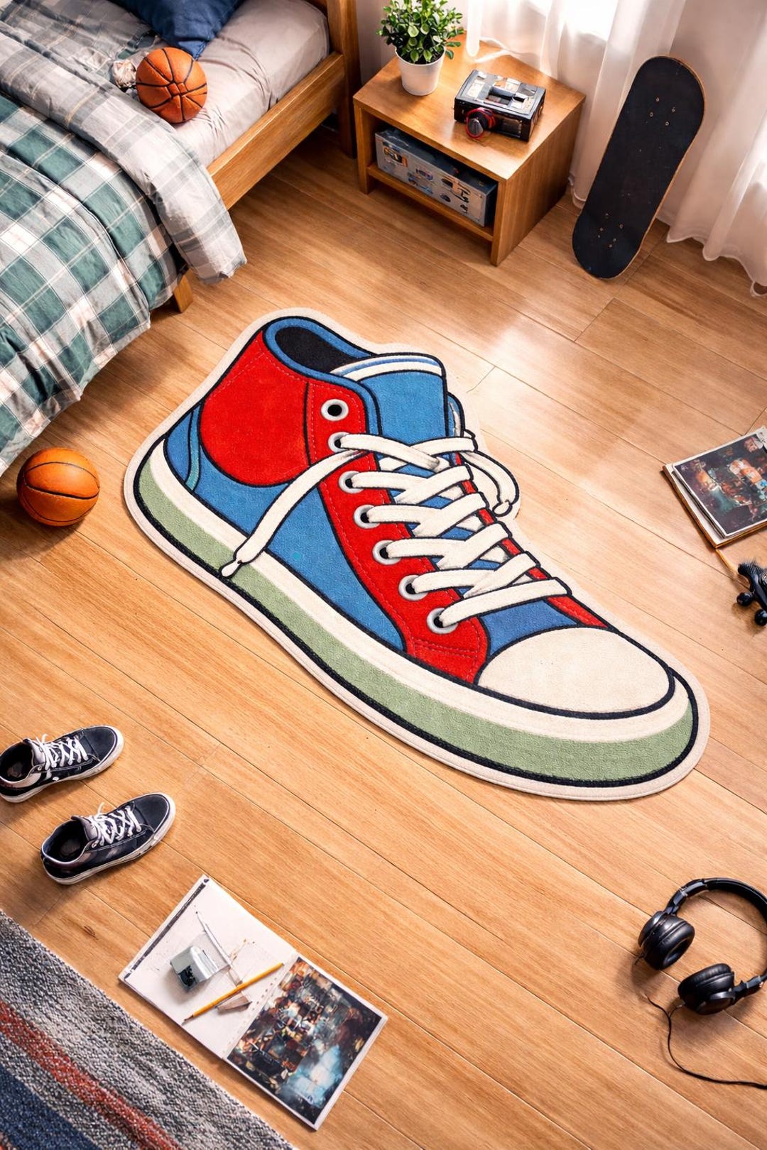 Hand Tufted Sneaker Rug | High Top Shoe Carpet, Teen Room Decor (custom ...