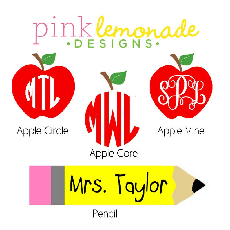 Teacher Monogram Decal Apple Monogram Vinyl Decal Pencil - Etsy