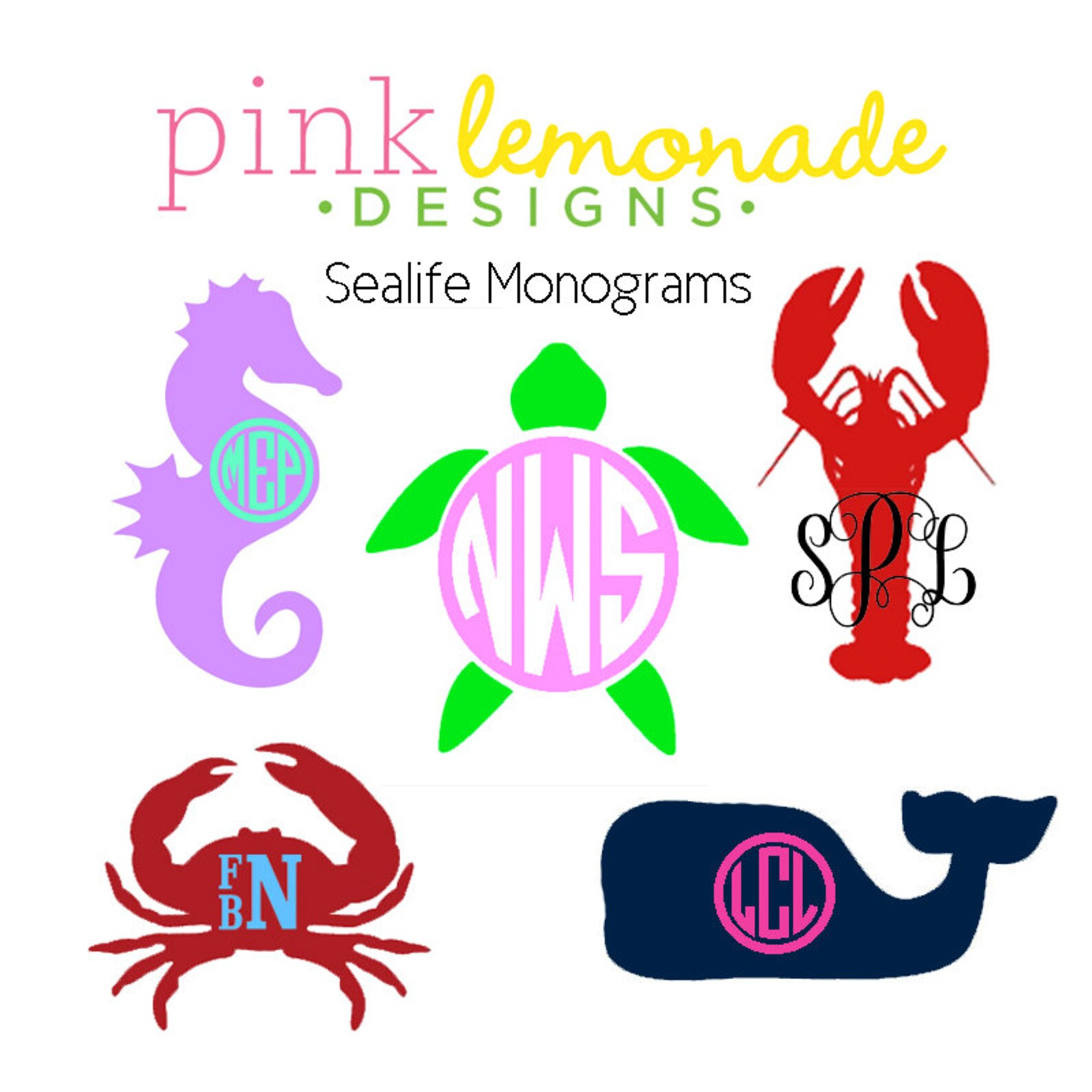 Sea Turtle Monogram Decal Lobster Monogram Decal Crab | Etsy