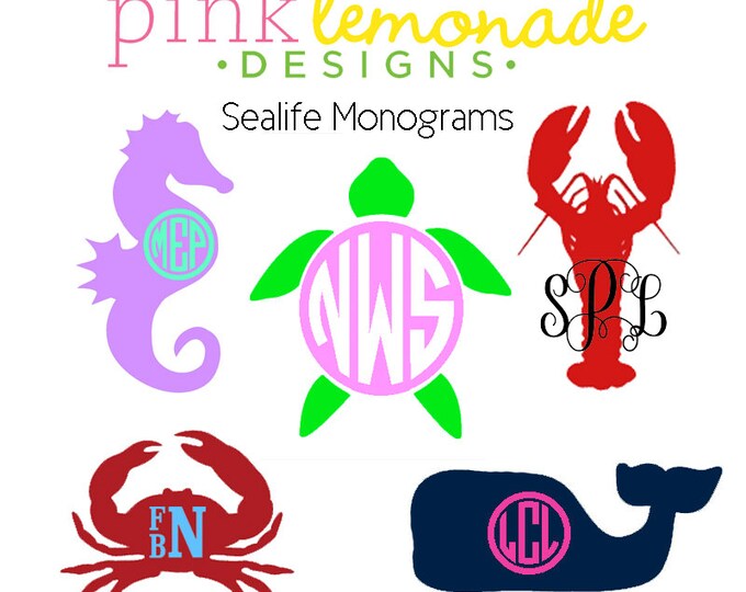 Sea Turtle Monogram Decal, Lobster Monogram Decal, Crab Monogram Decal ...