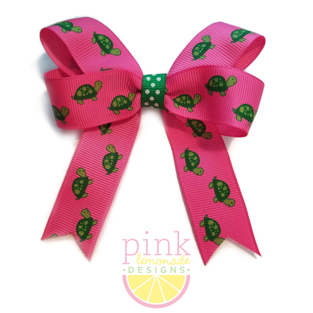 Hot Pink and Green Cute Turtle Tortoise Preppy Girls Hair Bow Hair Clip ...