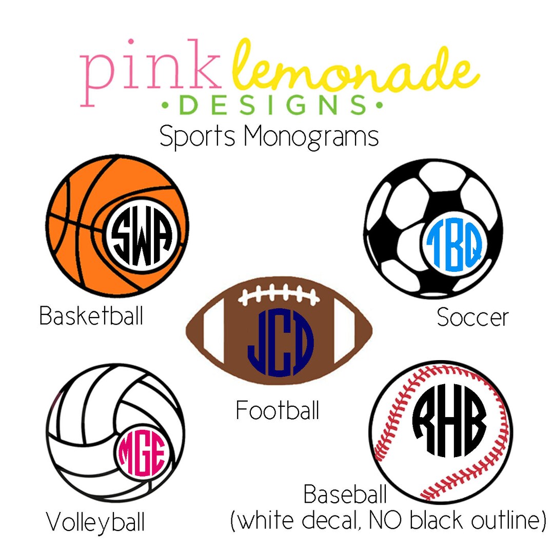 Soccer Monogram Vinyl Decal, Volleyball Monogram Decal, Baseball ...