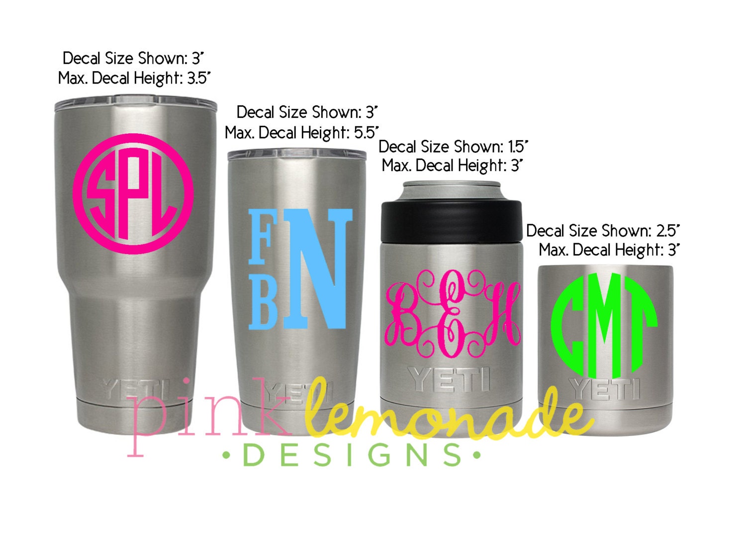 Vinyl Monogram Decal for Yeti Car Laptop in Circle Vine - Etsy