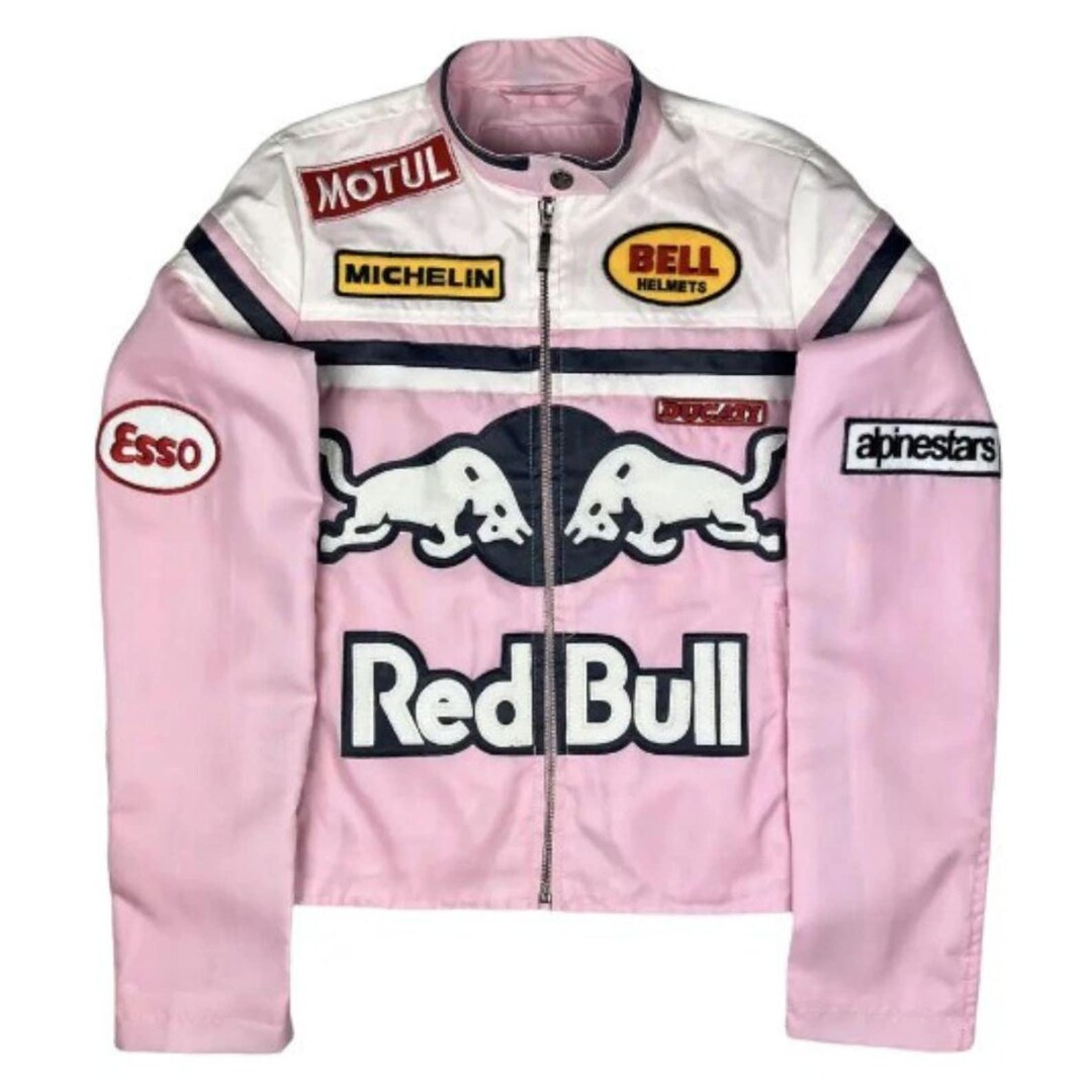 New Men's Handmade Red Bull Pink Racing Jacket, Vintage F1 Motorsport ...