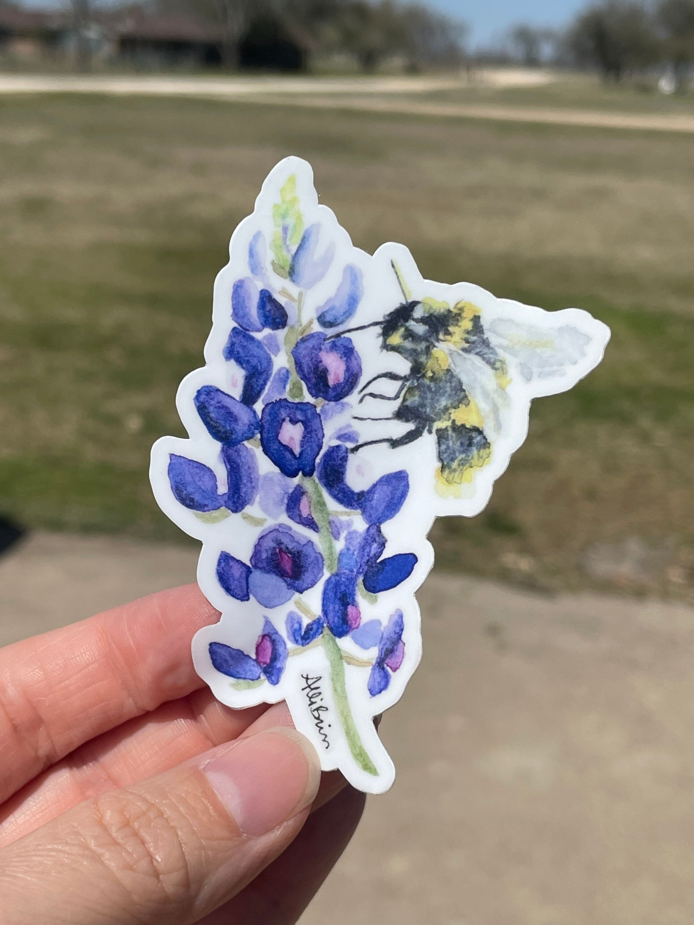 Bluebonnet & Bumblebee Sticker | Watercolor Decal | Vinyl Die Cut - Etsy