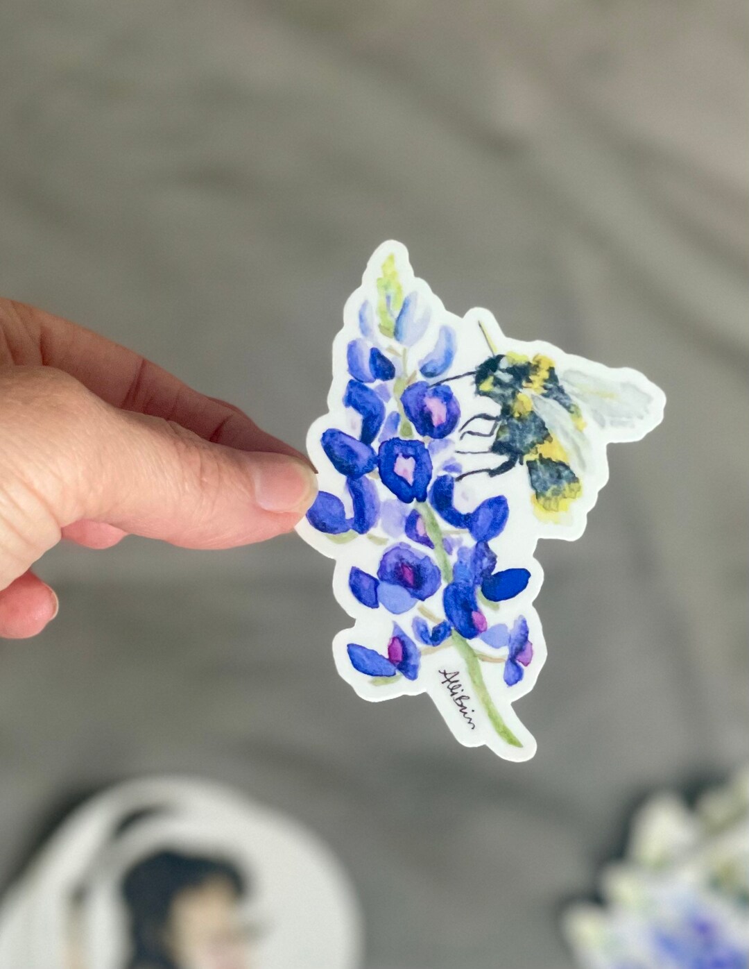 Bluebonnet & Bumblebee Sticker | Watercolor Decal | Vinyl Die Cut - Etsy