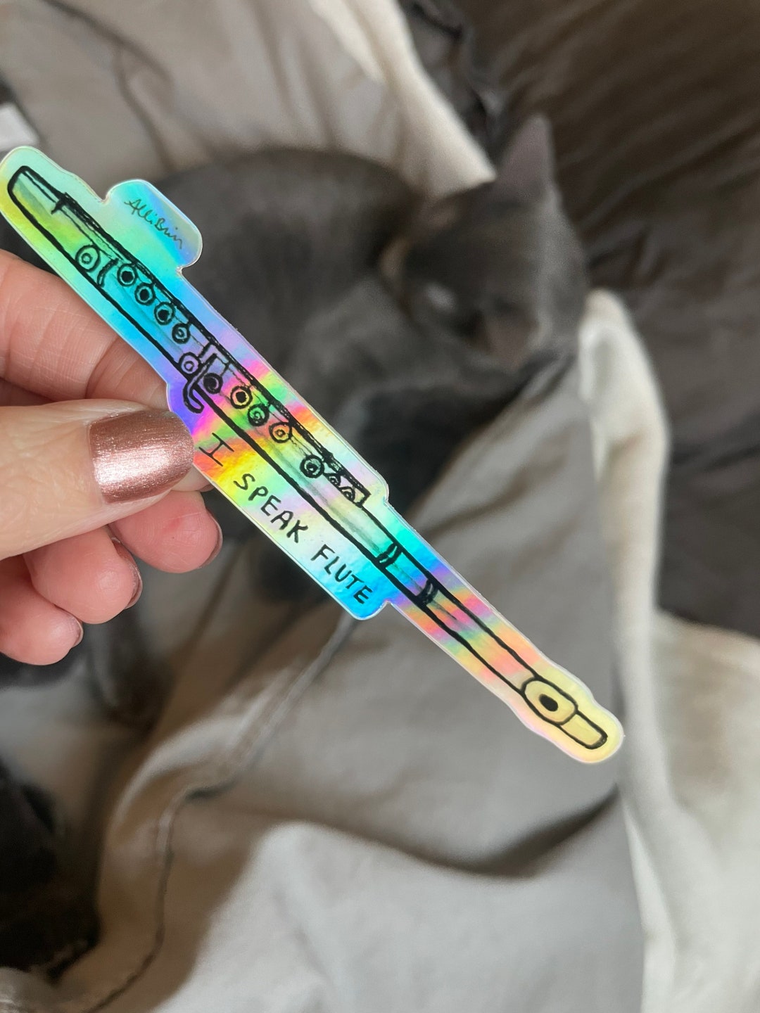 Flute Sticker Holographic Watercolor Decal Vinyl Die Cut - Etsy