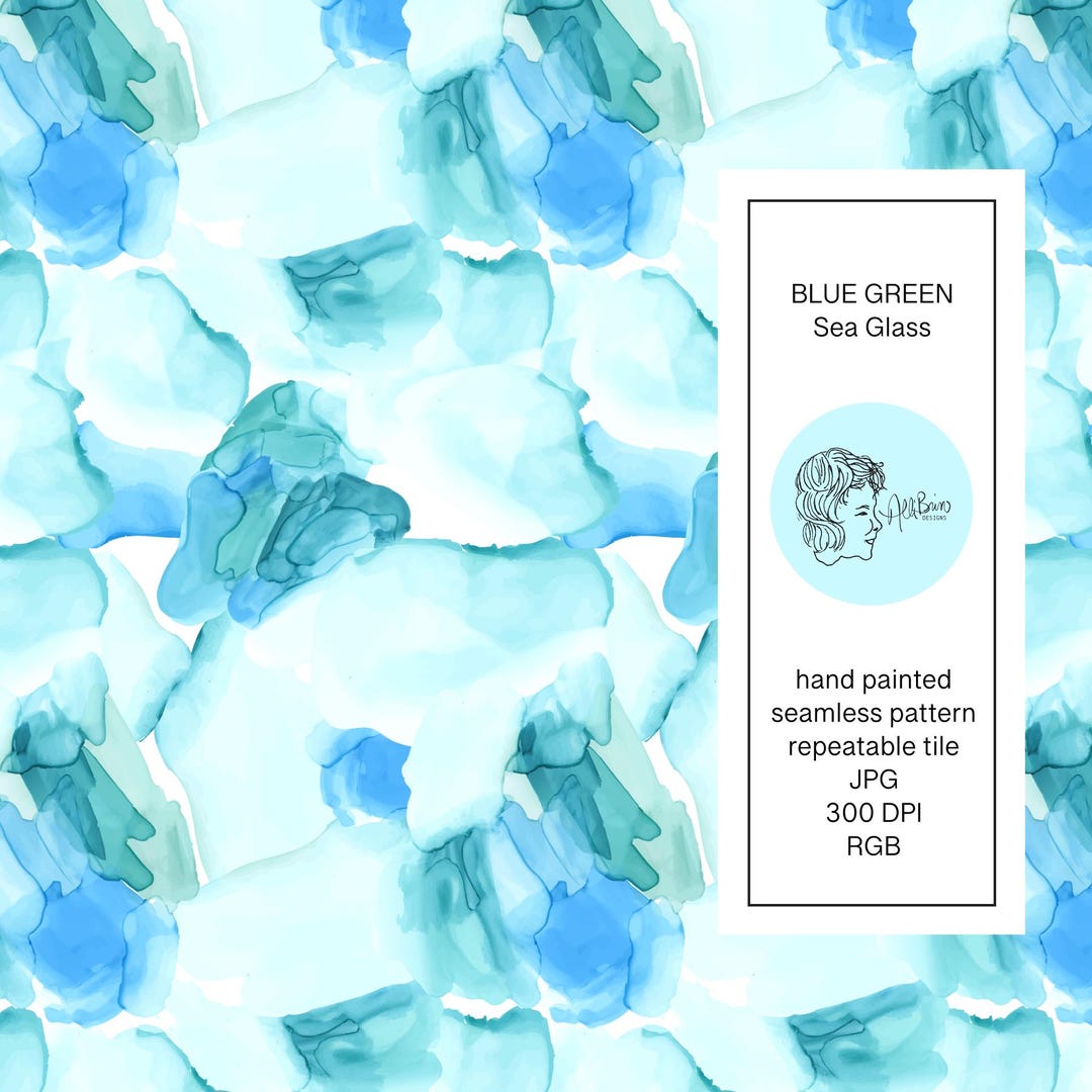 Sea Glass, Blue Green, Seamless Pattern Design, Repeating Pattern Tile ...
