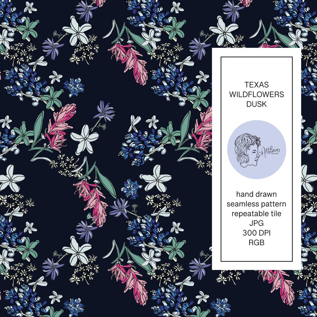 Texas Wildflowers, Dusk, Seamless Pattern Design, Floral, Spring ...