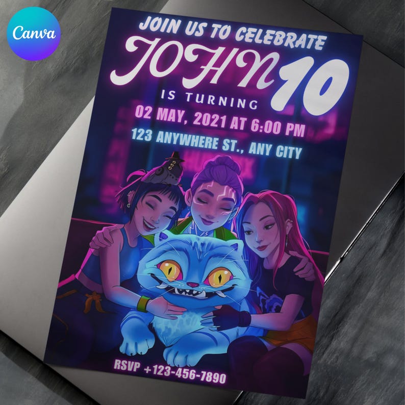 Derpy Tiger Kpop Birthday Invitation, Editable Canva Template (digital ...