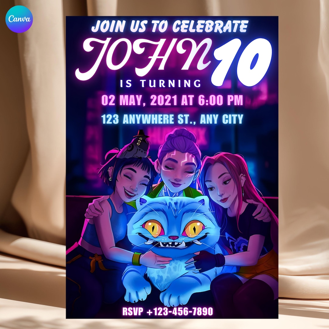 Derpy Tiger Kpop Birthday Invitation, Editable Canva Template (digital ...