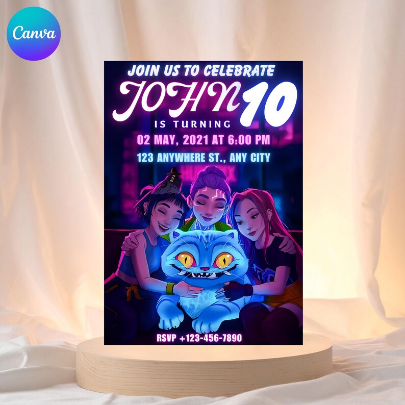 Derpy Tiger Kpop Birthday Invitation, Editable Canva Template (digital ...