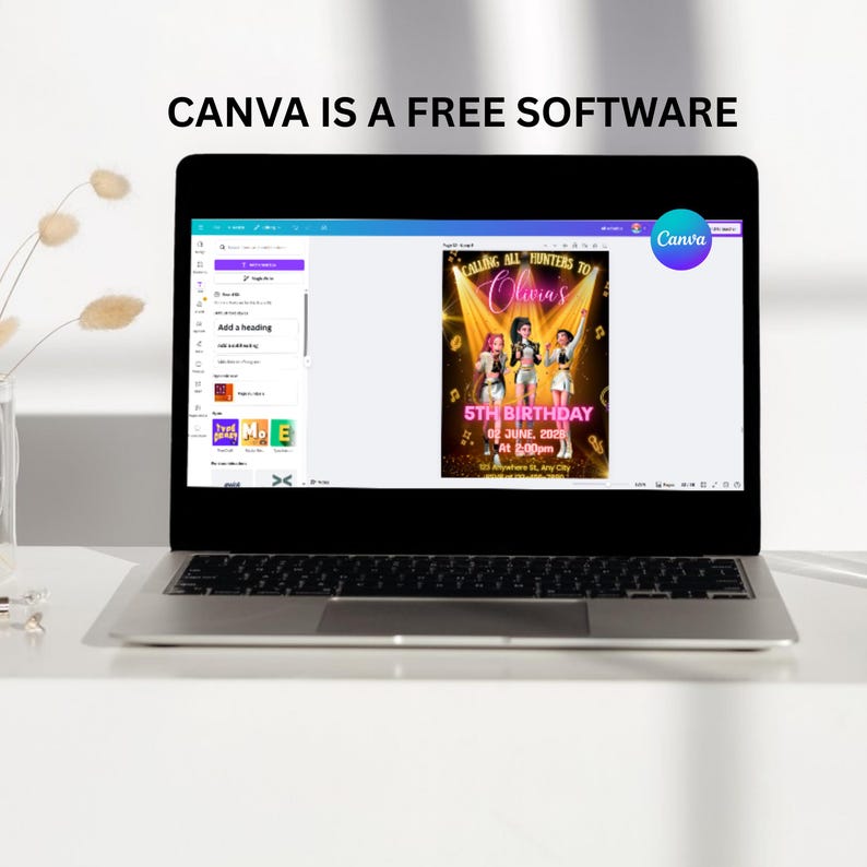 K-pop Demon Hunters Birthday Invitation, Editable Canva Template, Huntrix Golden White and Black ...