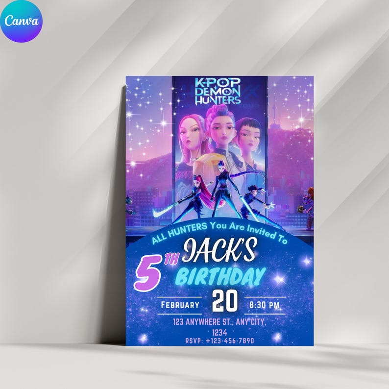 Kpop Demon Hunter Birthday Invitation, Editable Canva Template, Kpop ...