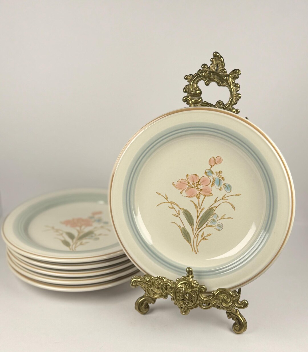 Set of 6 Small Vintage Plates, Vintage Stoneware Dinnerware, Country ...
