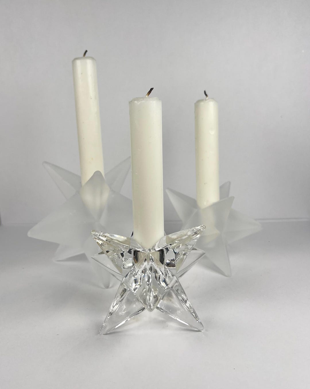 Set of Three Star-shaped Glass Candle Holders, Clear and Frosted Glass ...