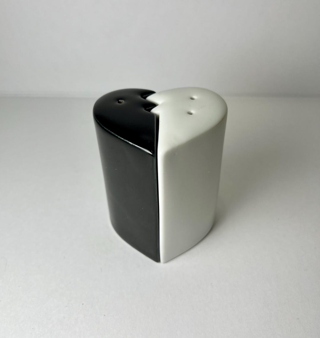 Vintage Broken Heart Shaped Salt and Pepper Shakers, Black and White ...