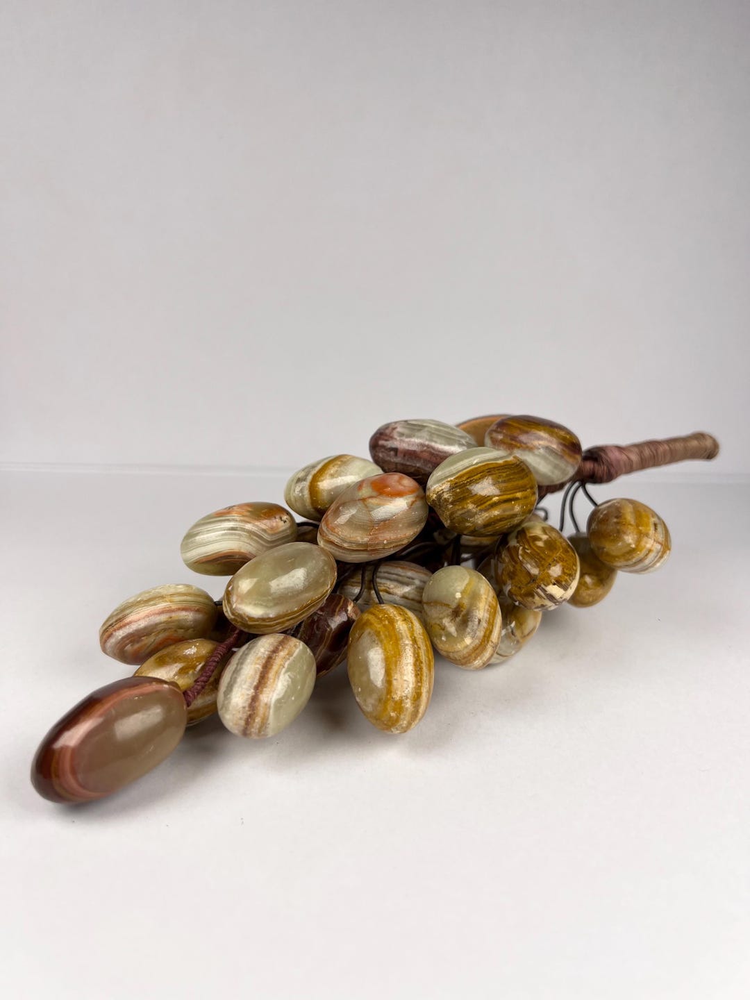 Vintage MCM Green Onyx Agate Marble Stone Grape / Grapes Bunch Cluster ...