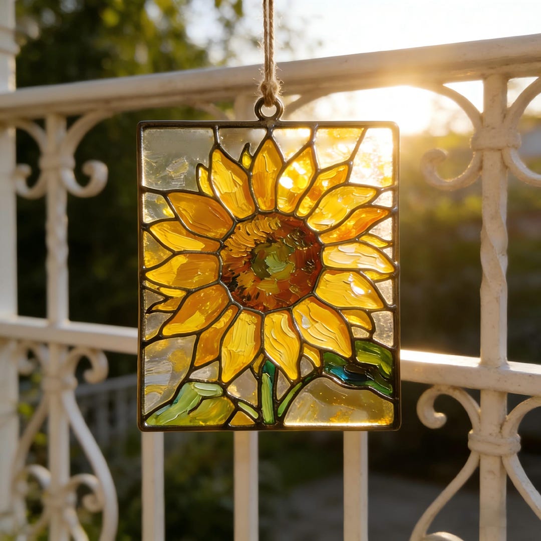 Sunflower Stained Glass Gift for Mom, Handmade Suncatcher Window Decor ...