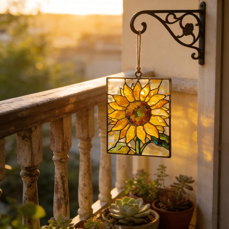 Sunflower Stained Glass Gift for Mom, Handmade Suncatcher Window Decor ...