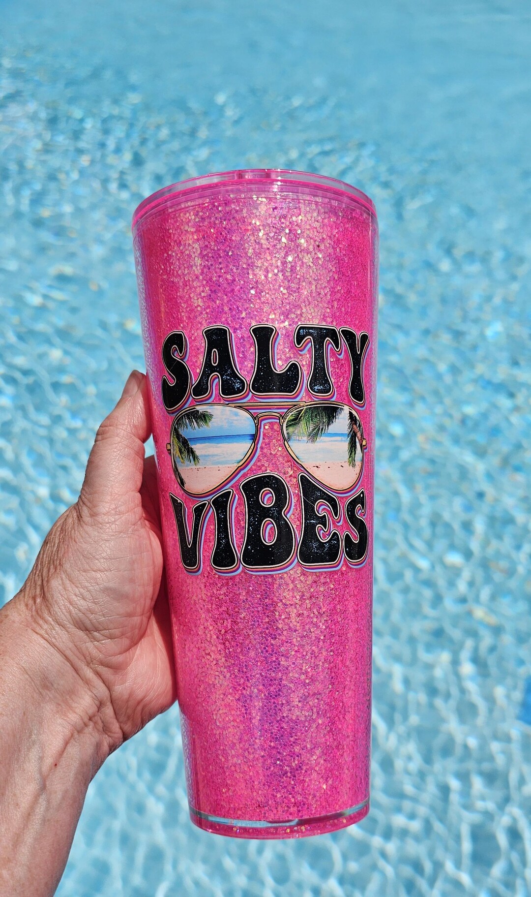 Acrylic Double Wall 24 Oz Tumbler With Screw on Lid, Salty Vibes ...