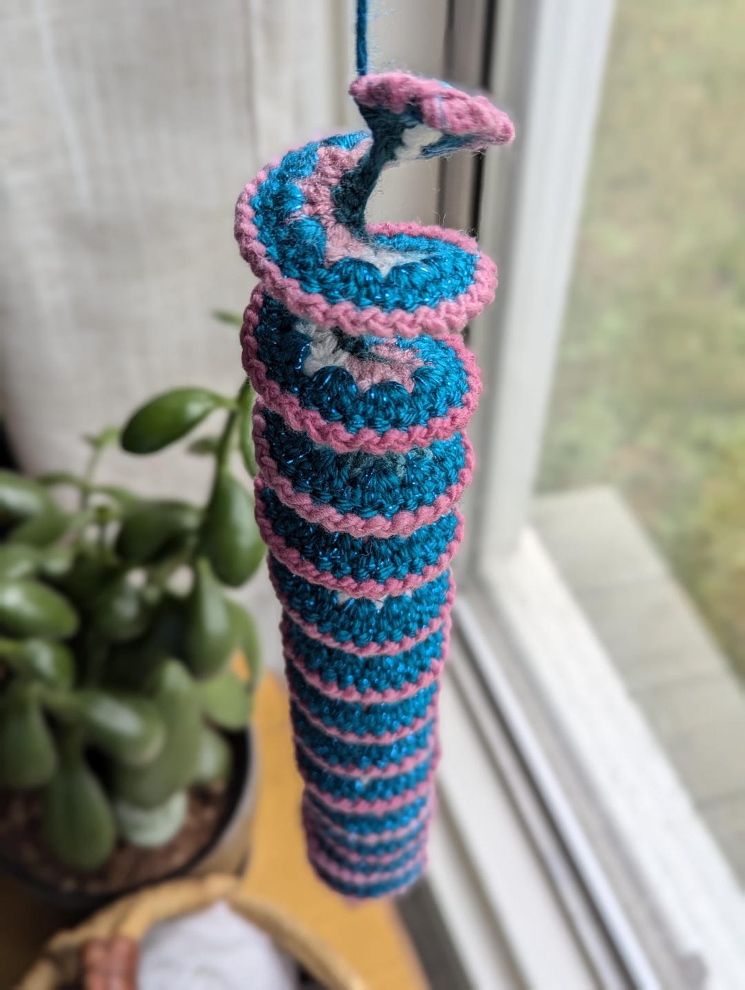 Crochet Bohemian Wind Spinner: Bell Chime, Blue & Pink, Whimsical - Etsy