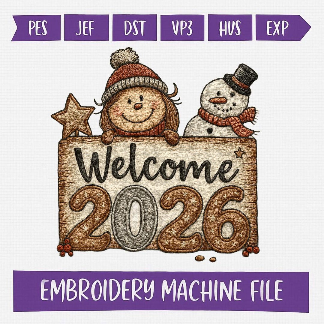 Welcome 2026 Embroidery Design, Cute Snowman & Girl New Year Machine ...