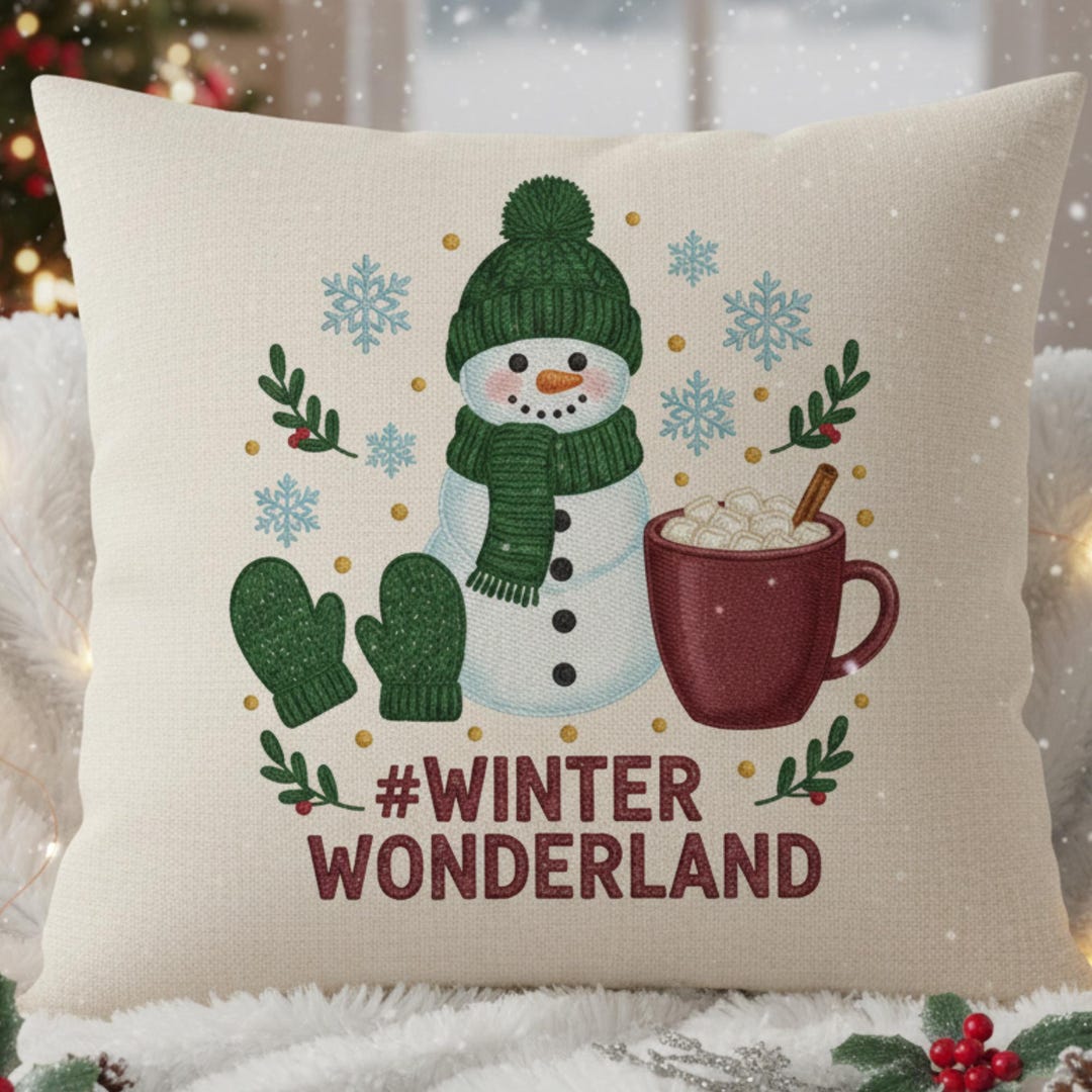 Snowman Clipart With Hot Chocolate & Mittens, Embroidery Style Winter ...