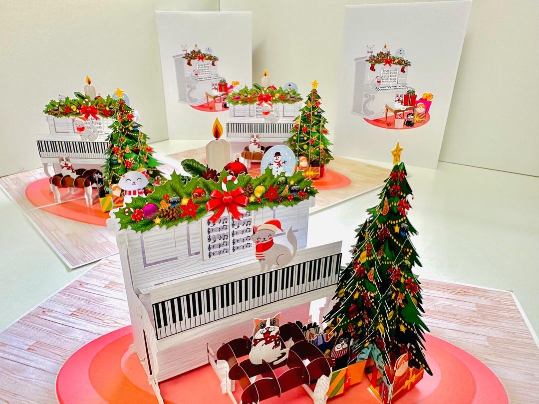 Meow Christmas Cat Party Merry Christmas 3D Pop up Greeting Card ...