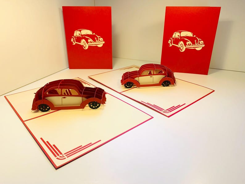 Metallic Red Vintage Car VW Happy Birthday 3D Pop up Greeting Card ...