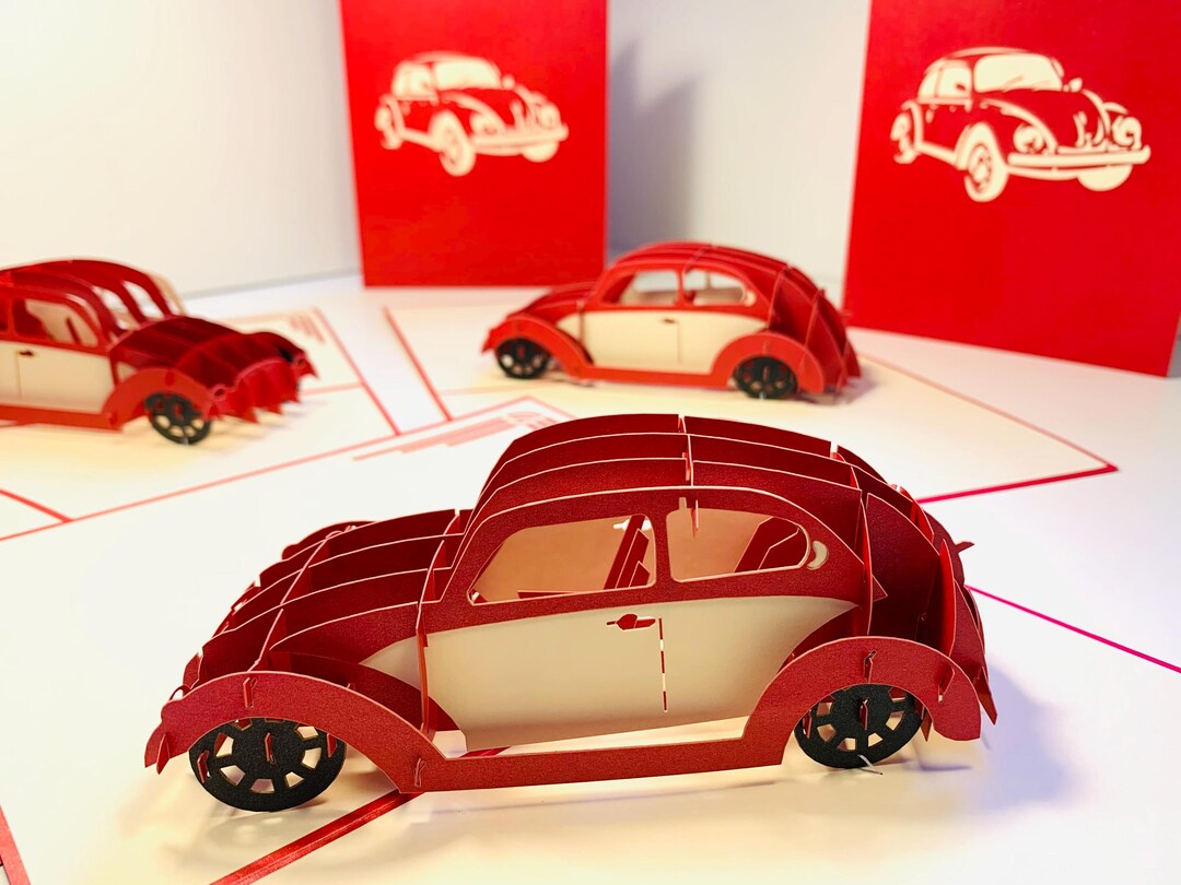 Metallic Red Vintage Car VW Happy Birthday 3D Pop up Greeting Card ...