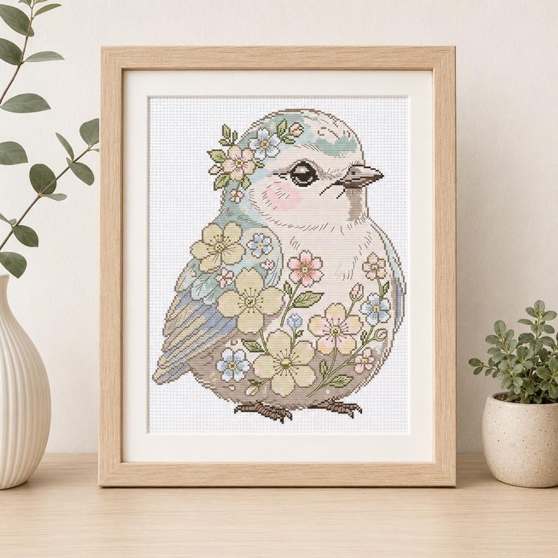 Bird Cross Stitch Pattern PDF, Floral Spring Chart Design - Etsy