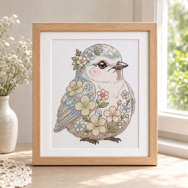 Bird Cross Stitch Pattern PDF, Floral Spring Chart Design - Etsy