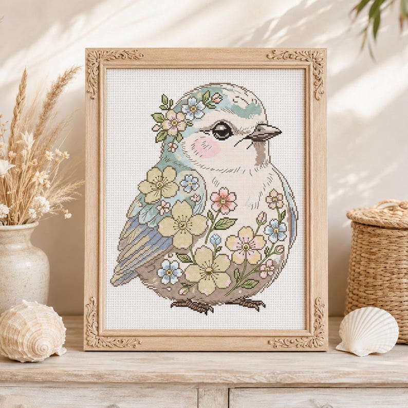Bird Cross Stitch Pattern PDF, Floral Spring Chart Design - Etsy