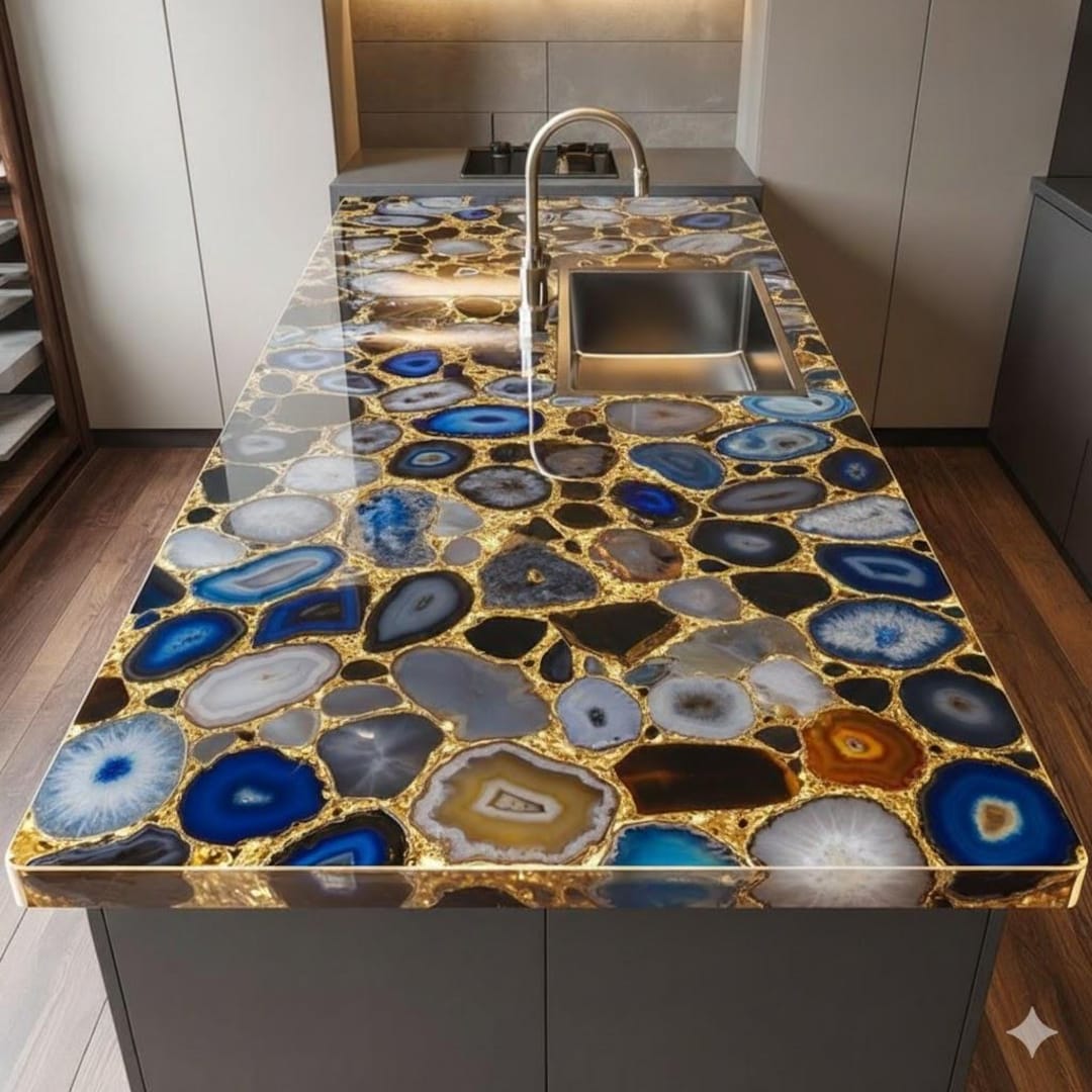 Handcrafted Blue Agate Kitchen Countertop – Backlit Resin Geode ...