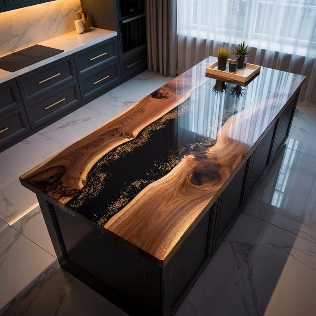 Handmade Live Edge Wood Countertop, Epoxy Resin Kitchen Island Top - Etsy