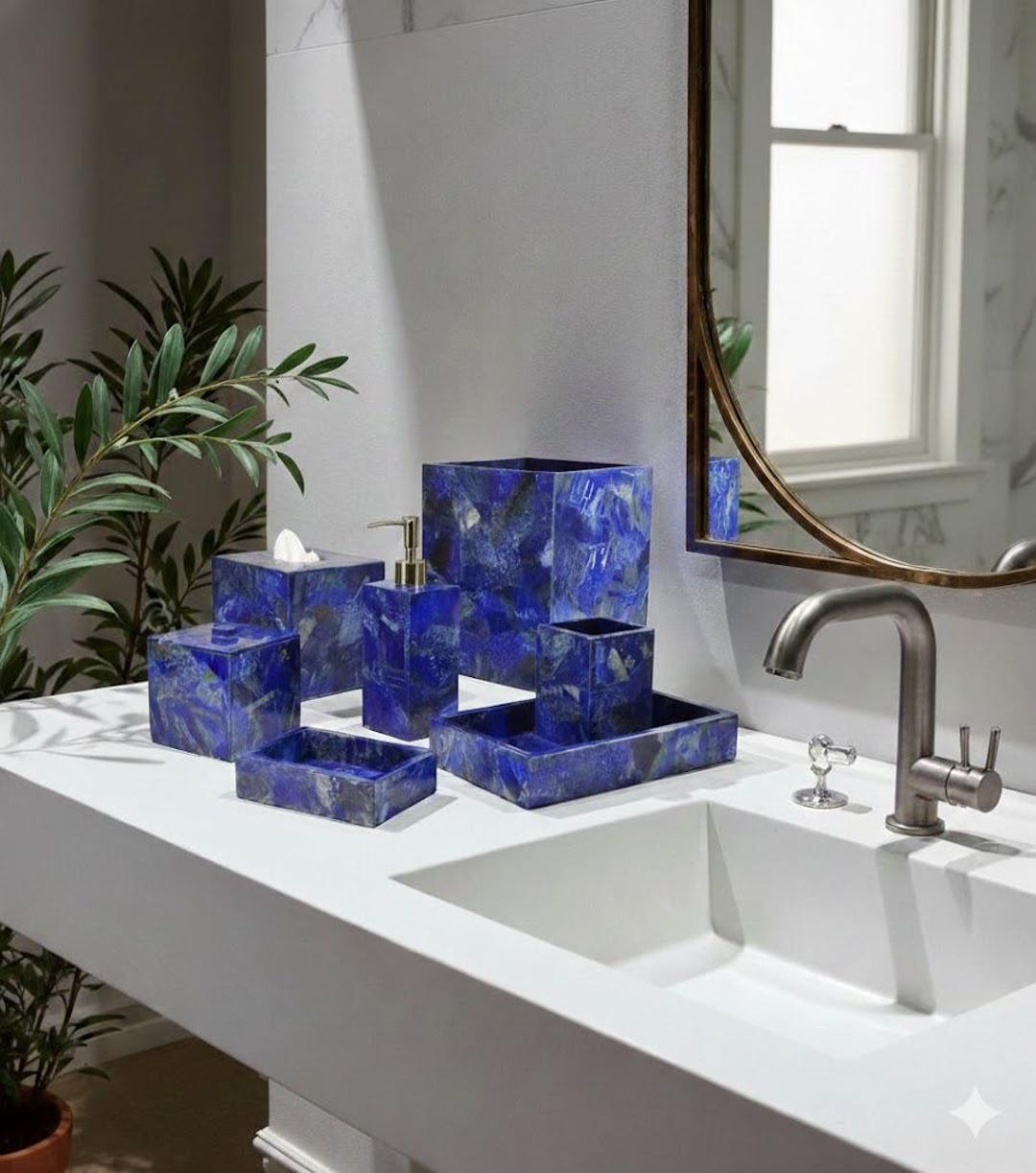 Handmade Lapis Lazuli Marble Bathroom Set – 6 Piece Stone Decor - Etsy