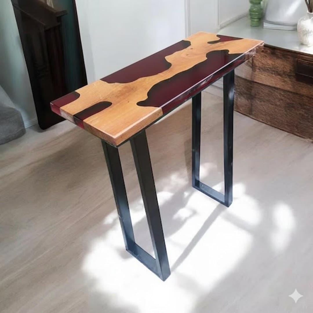 Handmade Epoxy Resin Console Table, Live Edge Wood Entryway Table - Etsy