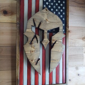 The Legend - Handmade Rustic Wood Spartan Helmet American Flag Wall Art ...