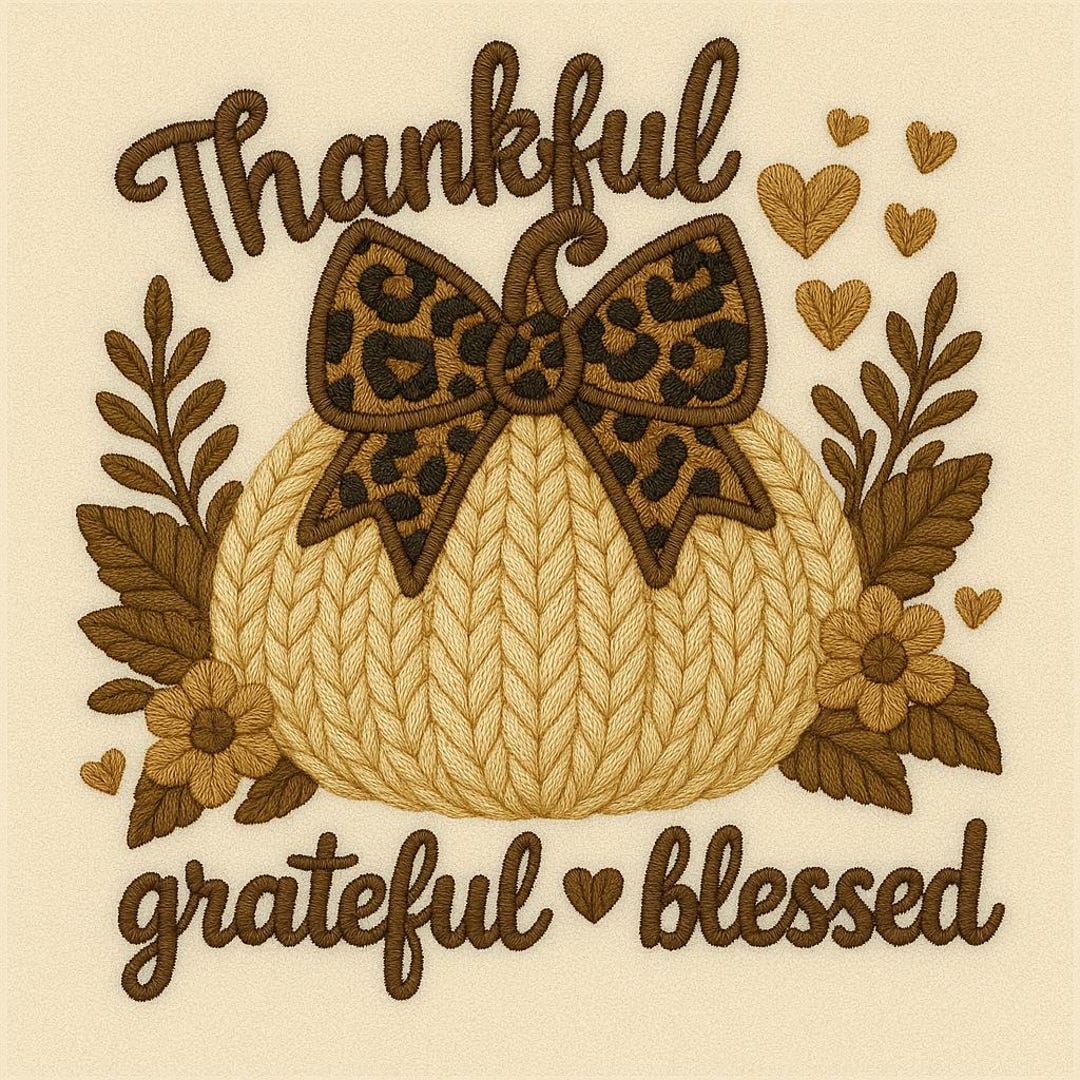 Thankful Grateful Blessed Embroidery Design, Fall Pumpkin With Leopard ...