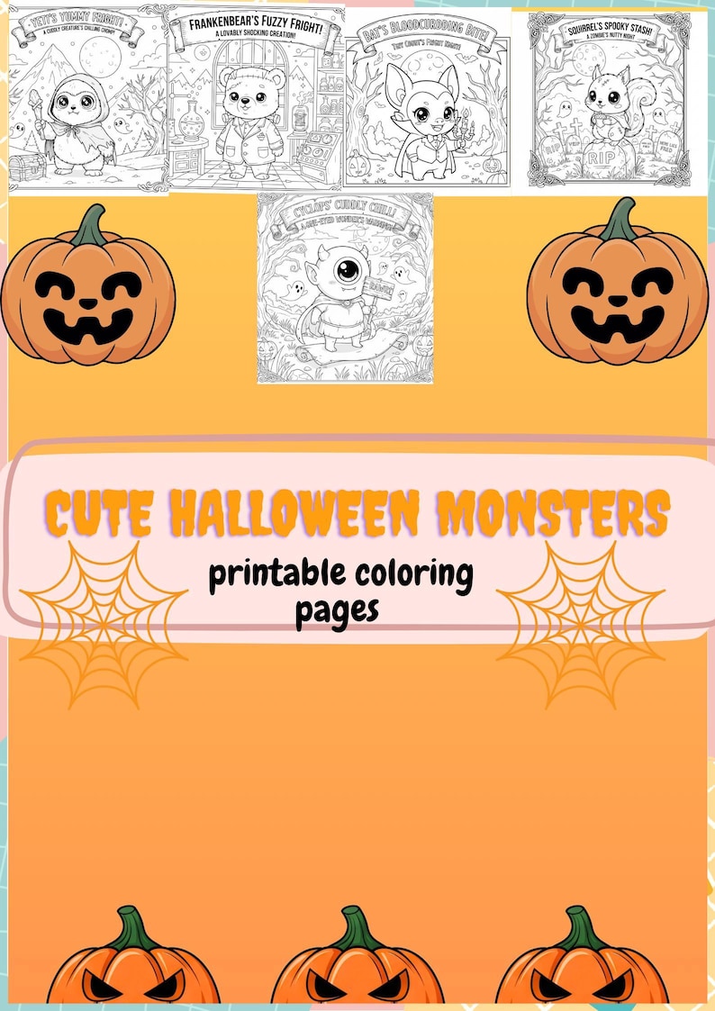 Halloween Colouring Pages, Cute Animals' Monsters, 5 Printable Coloring ...