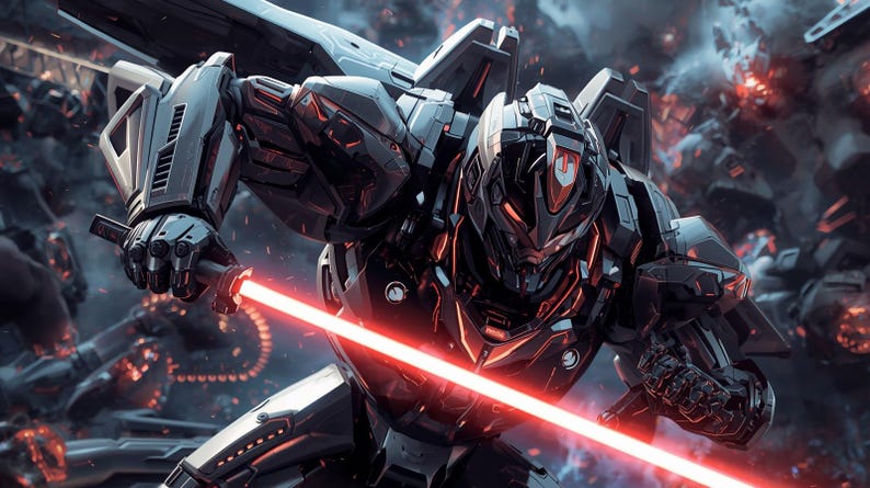3D Anime Robot Fight Wallpaper: Epic Mecha Battle Scene (digital ...