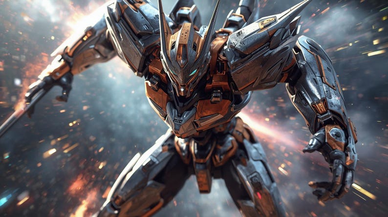 3D Anime Robot Fight Wallpaper: Epic Mecha Battle Scene (digital ...