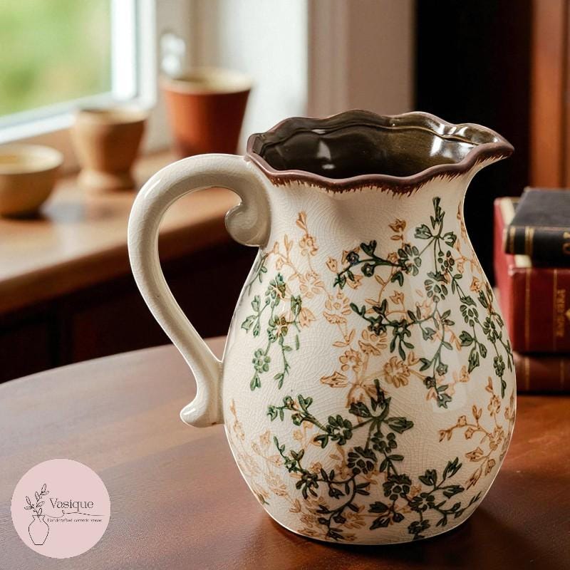 Vintage Floral Porcelain Vase | Handcrafted Green & Gold Ceramic Vase ...