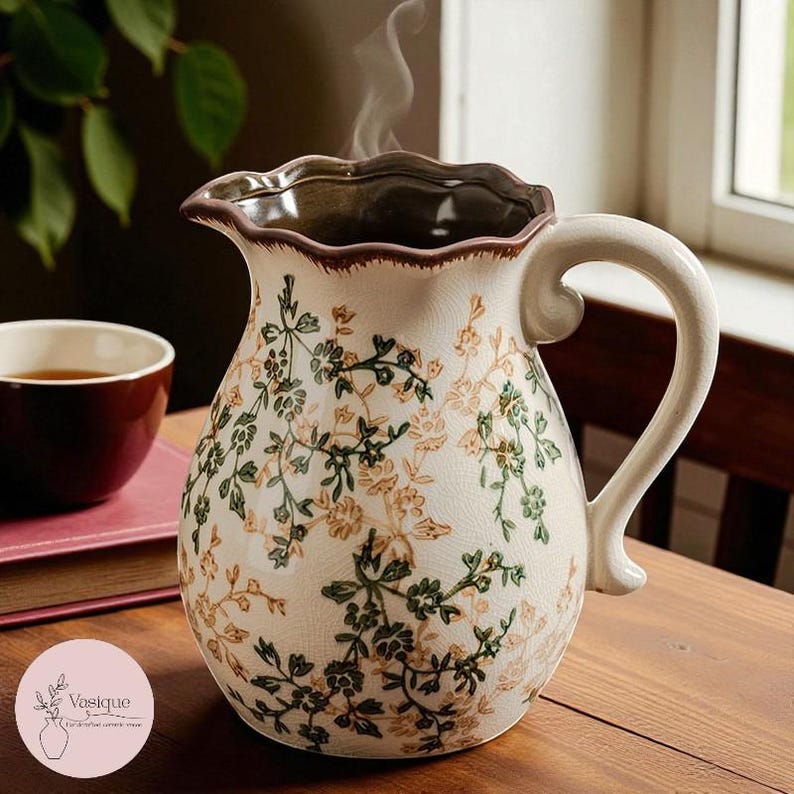 Vintage Floral Porcelain Vase | Handcrafted Green & Gold Ceramic Vase ...