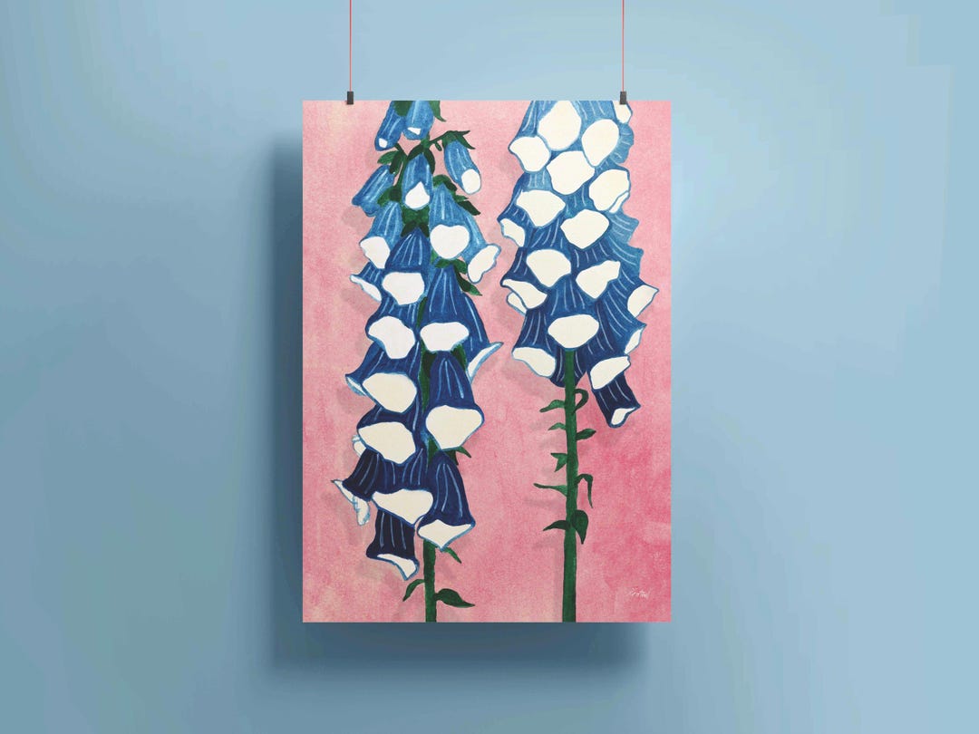 Blue Bell Foxglove Flower Poster – Soft Pink Floral Wall Art, Botanical ...